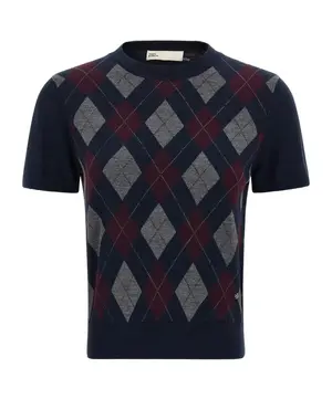 Tory Burch Short-sleeve Argyle Knitted Sweater - Blue