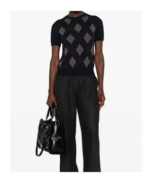 Tory Burch Short-sleeve Argyle Knitted Sweater - Blue