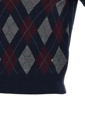 Tory Burch Short-sleeve Argyle Knitted Sweater - Blue