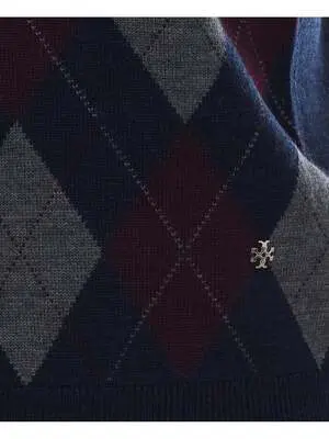 Tory Burch Short-sleeve Argyle Knitted Sweater
