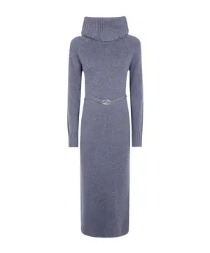 TWINSET Cowlneck Belted Knit Midi Dress