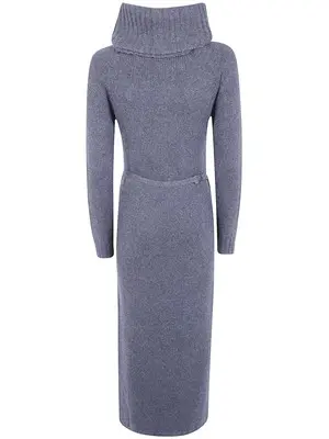 TWINSET Cowlneck Belted Knit Midi Dress