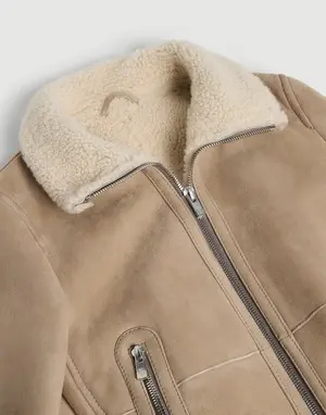 Brunello Cucinelli Suede Curly Shearling Bomber Jacket With Cashmere Knit Inserts