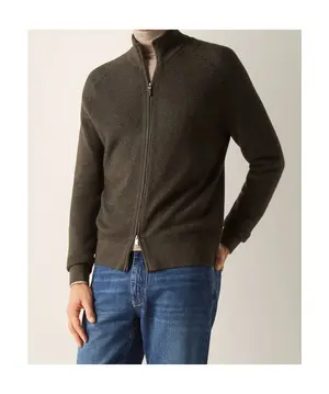Zegna Dark Olive Green And Dark Grey Cashseta Full Zip Cardigan