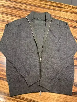 Zegna Dark Olive Green And Dark Grey Cashseta Full Zip Cardigan