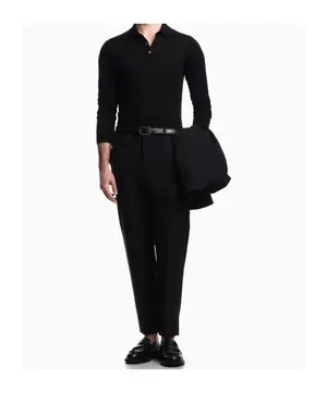 Emporio Armani Logo Embroidered Fine Knit Polo Top