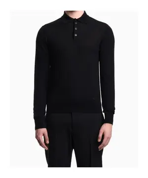 Emporio Armani Logo Embroidered Fine Knit Polo Top