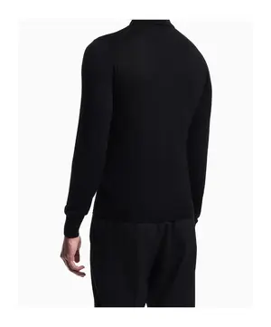 Emporio Armani Logo Embroidered Fine Knit Polo Top