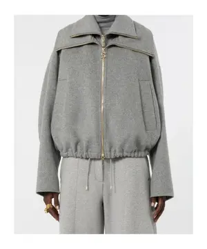 Sportmax Pure Wool Bomber Jacket With Removable Bib Medium Grey