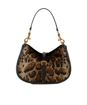 Etro Medium Pony Bag In Velvet With Leopard Motif - Black