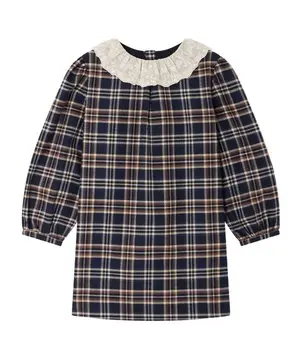 Bonpoint Baptistine Checked Dress In Organic Cotton - Navy Check