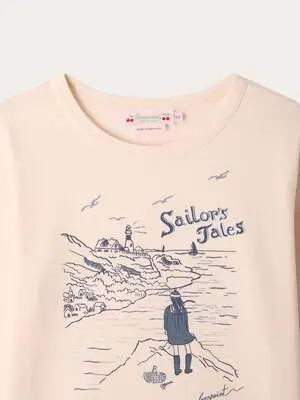 Bonpoint Magali T-shirt With Sailor's Tales Print In Organic Cotton