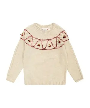 Bonpoint Cherry-embroidered Cable-knit Sweater