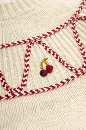 Bonpoint Cherry-embroidered Cable-knit Sweater