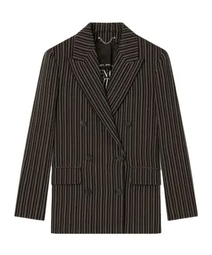 GOLDEN GOOSE Double-breasted Blazer In Pinstripe Wool - Brown