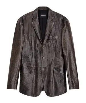 Emporio Armani Blazer In Shiny Drummed Leather With Logo Buttons