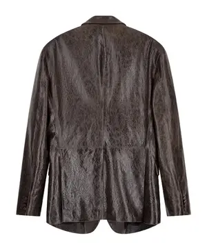 Emporio Armani Blazer In Shiny Drummed Leather With Logo Buttons