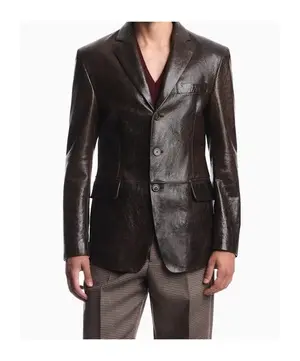 Emporio Armani Blazer In Shiny Drummed Leather With Logo Buttons