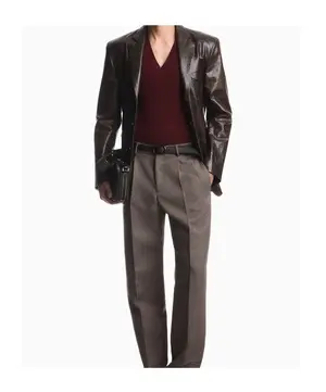 Emporio Armani Blazer In Shiny Drummed Leather With Logo Buttons