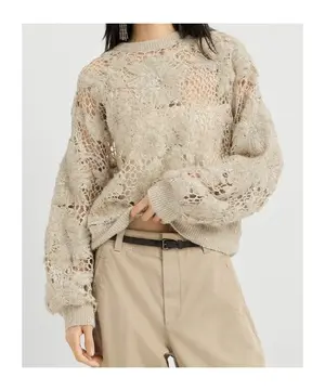 Brunello Cucinelli Whispering Bloom Embroidery Sweater - Sand