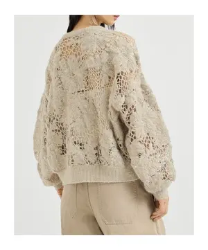 Brunello Cucinelli Whispering Bloom Embroidery Sweater - Sand