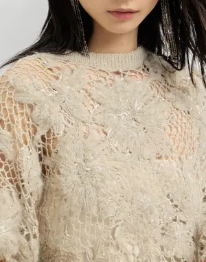 Brunello Cucinelli Whispering Bloom Embroidery Sweater - Sand