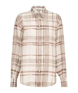 Brunello Cucinelli Silk Pongée Shirt In Macrocheck Print