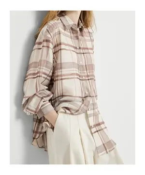 Brunello Cucinelli Silk Pongée Shirt In Macrocheck Print