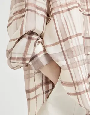 Brunello Cucinelli Silk Pongée Shirt In Macrocheck Print