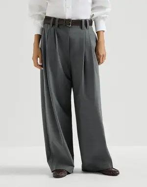 Brunello Cucinelli Tropical Luxury Wool Tailored Trousers With Monili
