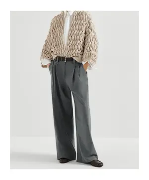 Brunello Cucinelli Tropical Luxury Wool Tailored Trousers With Monili