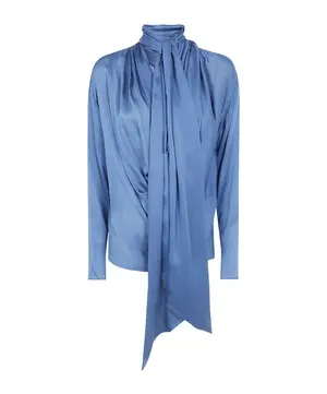 Balmain Pussy-bow Draped Silk Blouse