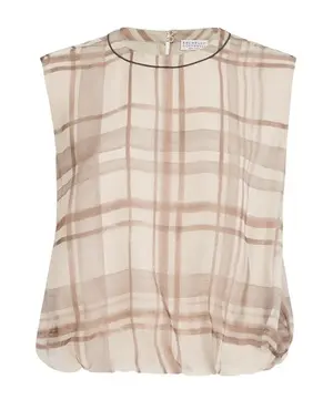 Brunello Cucinelli Macrocheck-print Organza Blouse - Light Yellow
