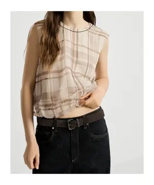 Brunello Cucinelli Macrocheck-print Organza Blouse - Light Yellow