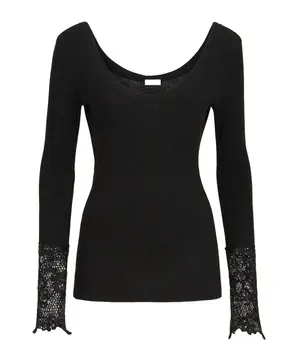 Brunello Cucinelli Ribbed Wool Jersey Sweater With Dazzling Lace Embroidery Cuffs - Anthracite