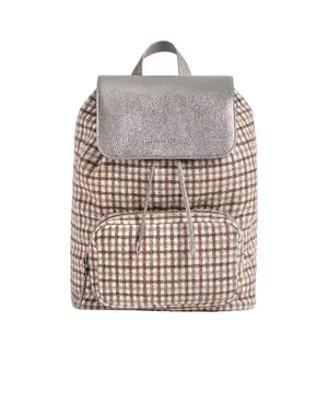 Brunello Cucinelli Checked Wool And Alpaca And Lamé Leather Backpack