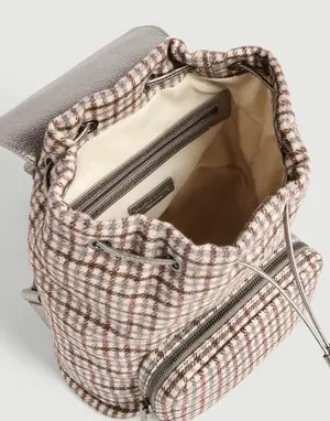 Brunello Cucinelli Checked Wool And Alpaca And Lamé Leather Backpack