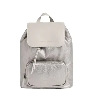 Brunello Cucinelli Lamé Calfskin And Grained Leather Backpack