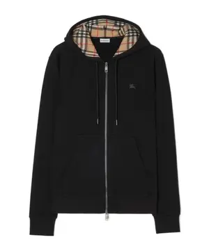 Burberry Check Hood Zip Hoodie - Black