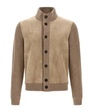 Zegna Suede Panel Buttoned Cardigan - Beige