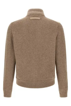 Zegna Suede Panel Buttoned Cardigan - Beige