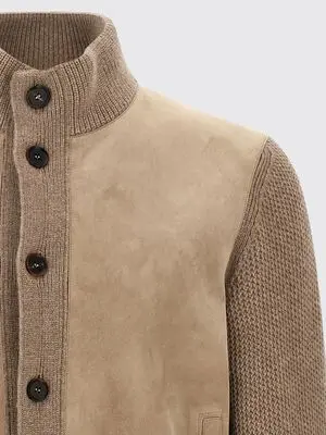 Zegna Suede Panel Buttoned Cardigan - Beige