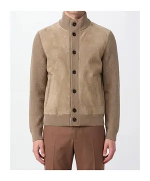 Zegna Suede Panel Buttoned Cardigan - Beige