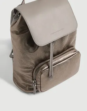 Brunello Cucinelli Lamé Calfskin And Grained Leather Backpack