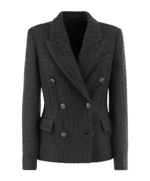 Brunello Cucinelli Double-breasted Cashmere Cable-knit Blazer
