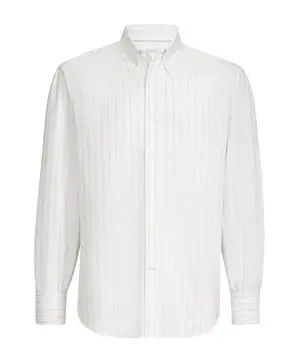 Brunello Cucinelli Cotton Textured Striped Chevron Shirt With Button-down Collar - White