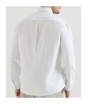 Brunello Cucinelli Cotton Textured Striped Chevron Shirt With Button-down Collar