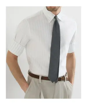 Brunello Cucinelli Cotton Textured Striped Chevron Shirt With Button-down Collar