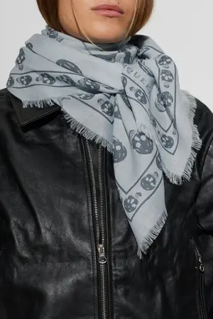 Alexander McQueen Skull Printed Fringed Edge Scarf