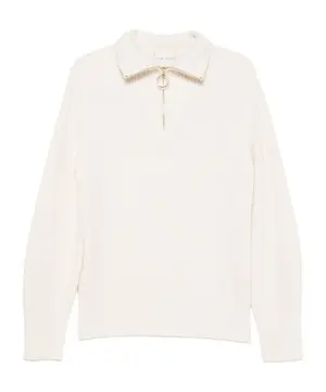 FORTE_FORTE Ribbed-knit Half-zip Sweater